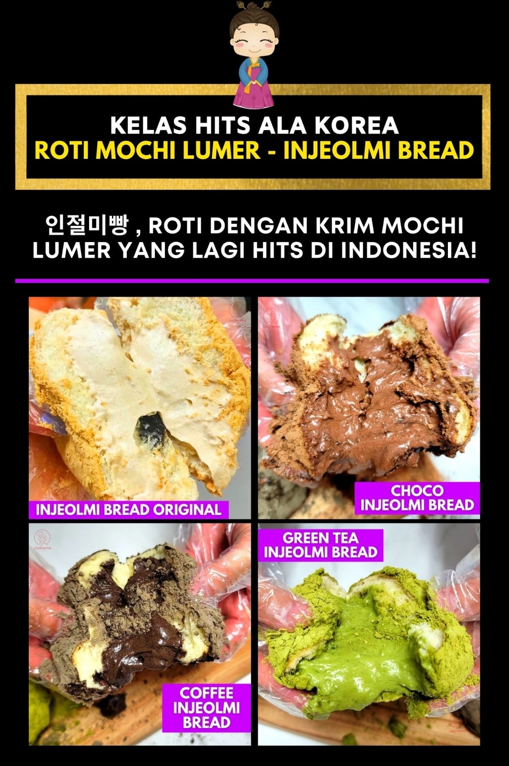 KELAS MASAK ONLINE ROTI MOCHI LUMER KOREA - INJEOLMI BREAD