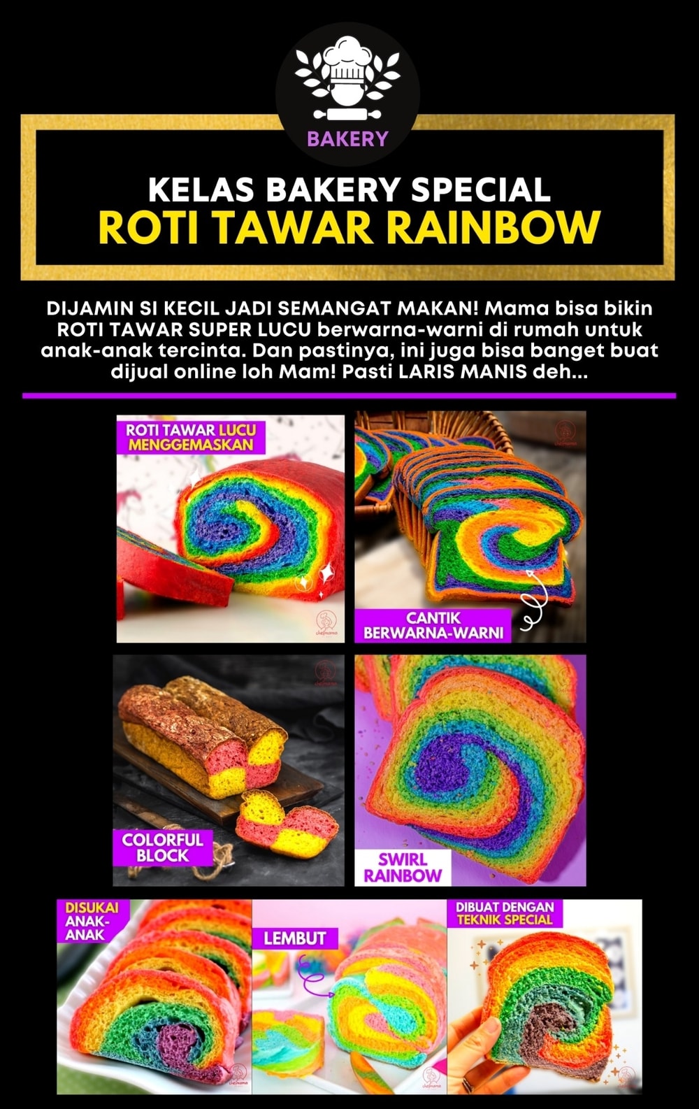 KELAS MASAK ONLINE ROTI TAWAR RAINBOW