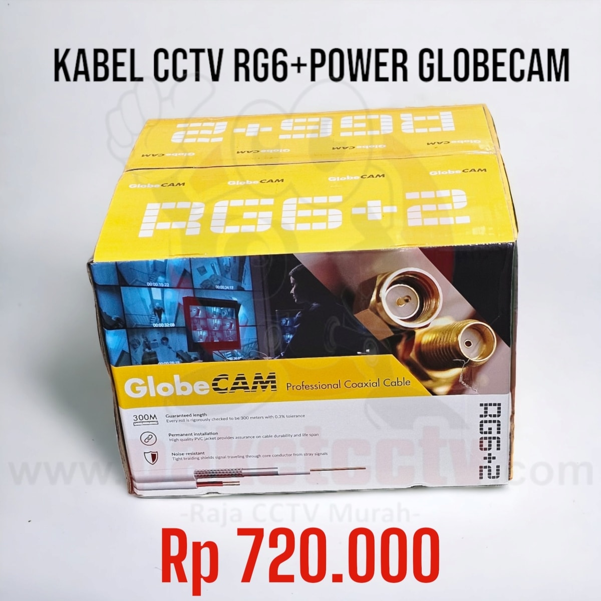 Kabel Coaxial RG6+P 300M Merk GLOBECAM HITAM