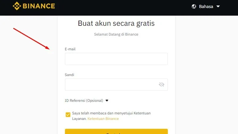 Cara Melakukan Pendaftaran/Registrasi di Website Binance