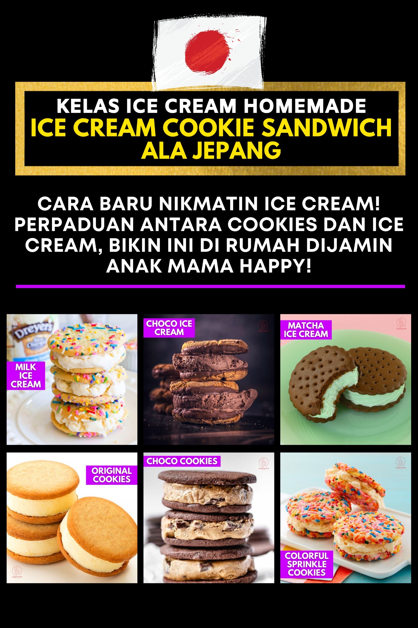 KELAS MASAK ONLINE ICE CREAM COOKIES SANDWICH ALA JEPANG