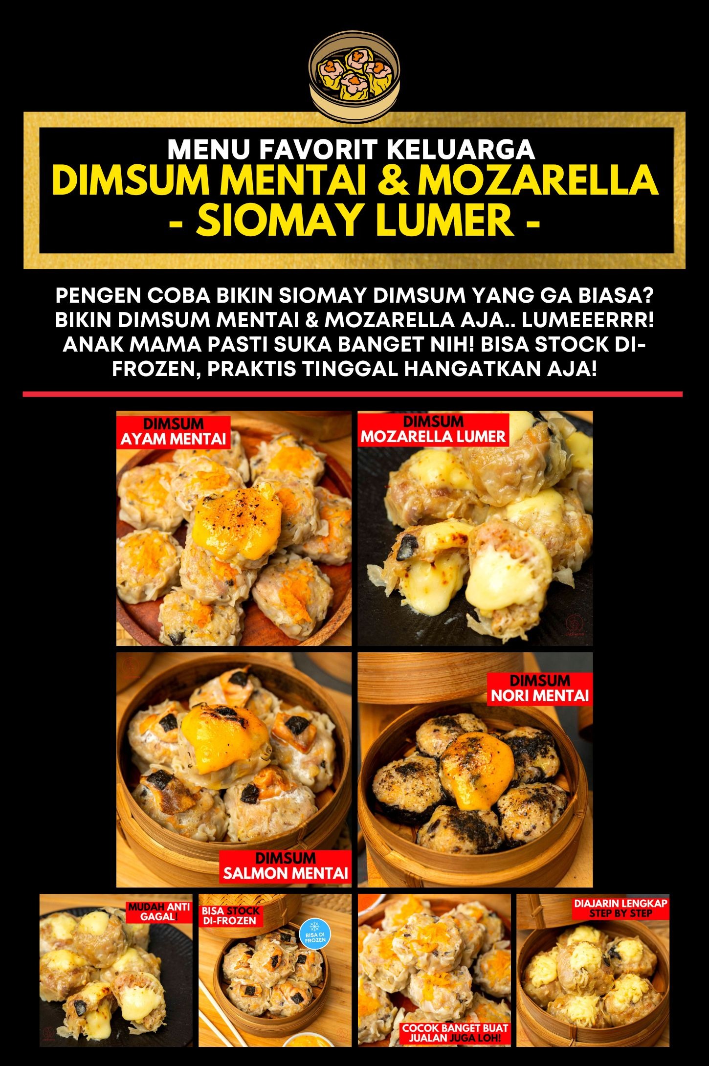 KELAS MASAK ONLINE DIMSUM MENTAI & MOZARELLA (SIOMAY LUMER) - BISA DIFROZEN