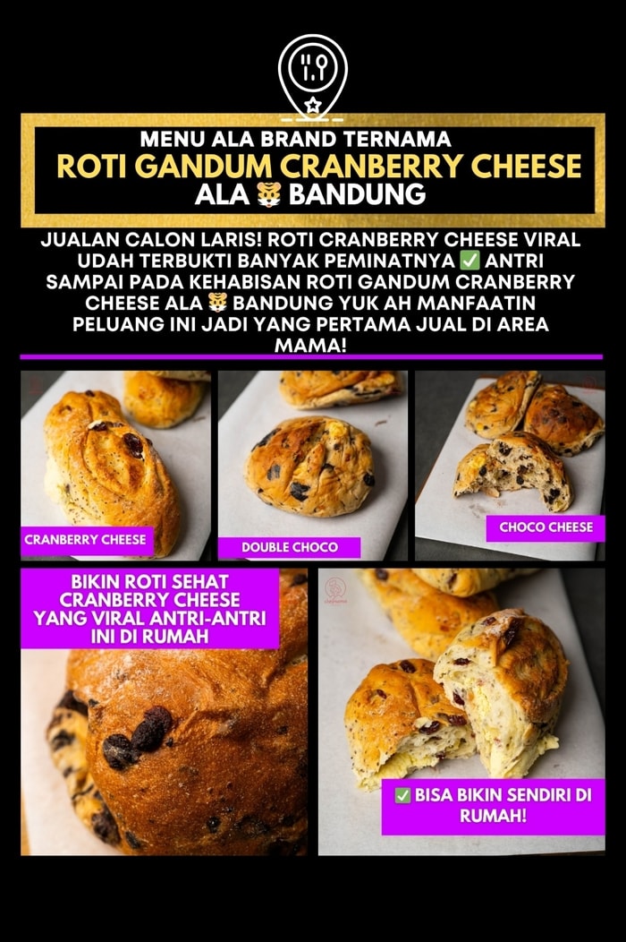 KELAS MASAK ONLINE ROTI GANDUM CRANBERRY CHEESE ALA 🐯 BANDUNG