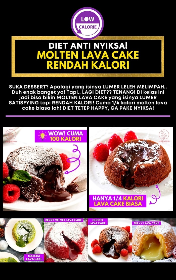 KELAS MASAK ONLINE MOLTEN LAVA CAKE RENDAH KALORI